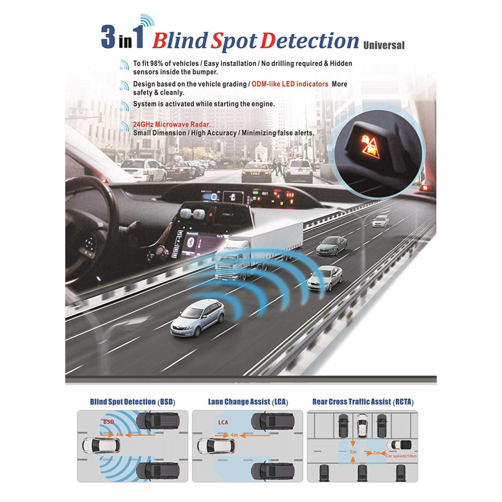 GoTrec BSD 3 in 1 Blind Spot Detection / Lane Change Assist / Rear Cross Traffic Alert Malaysia
