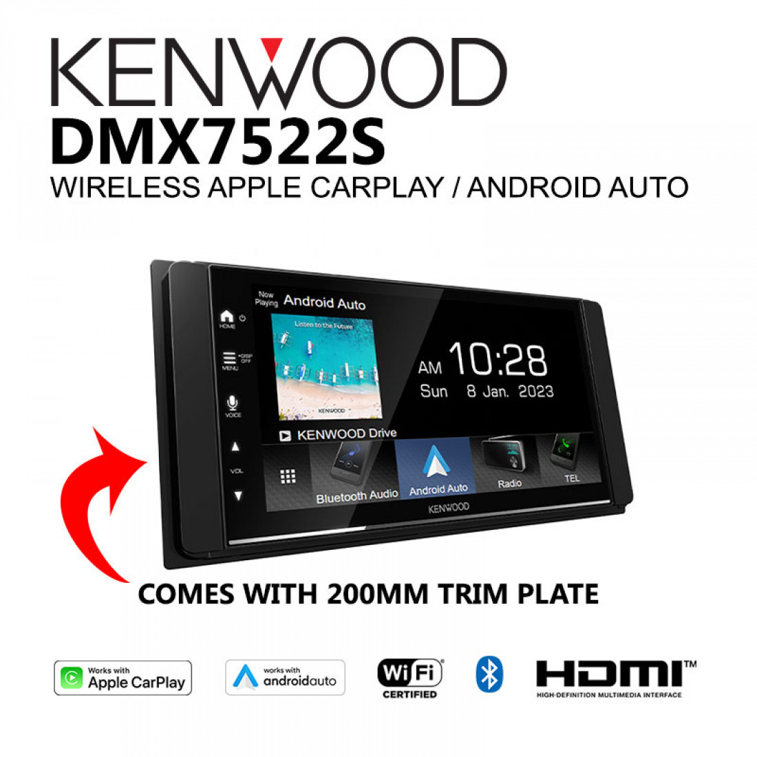 Genuine Kenwood DMX7522S 6.8" Display Digital Media Receiver with Wireless Apple CarPlay ...